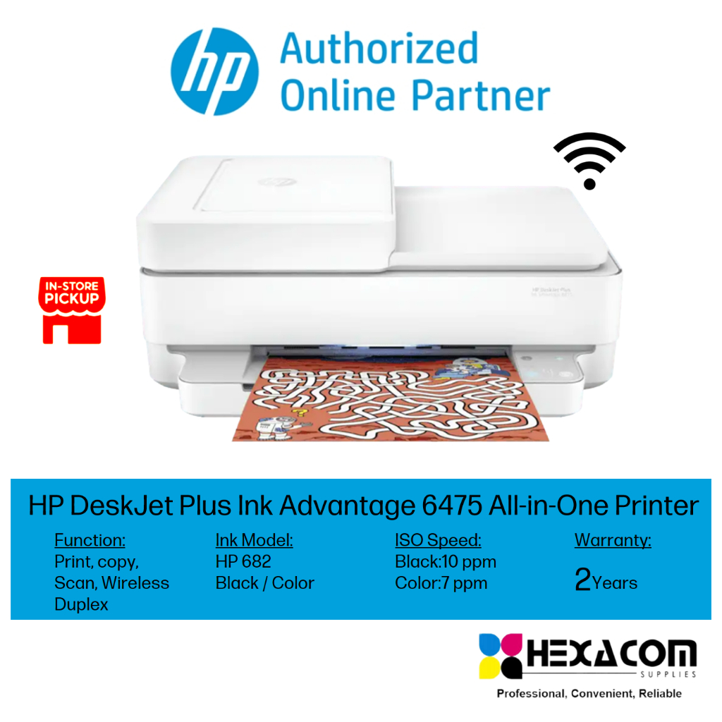HP 6475 DeskJet Plus Ink Advantage All-In-One Printer Print/Scan/Copy ...