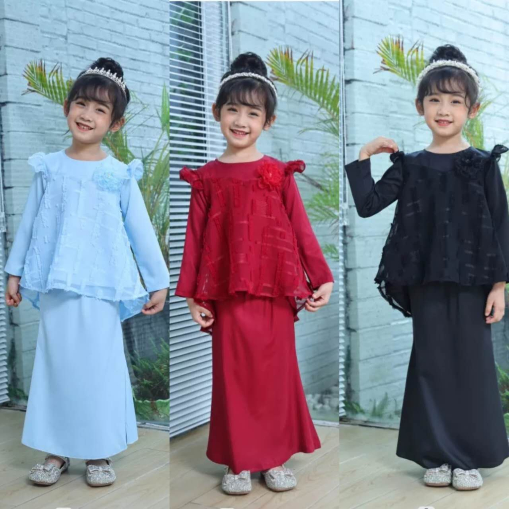 2024 2IN1 Budak Perempuan Set Baju Kurung Bunga Modern Dress+Skirt(Baby ...