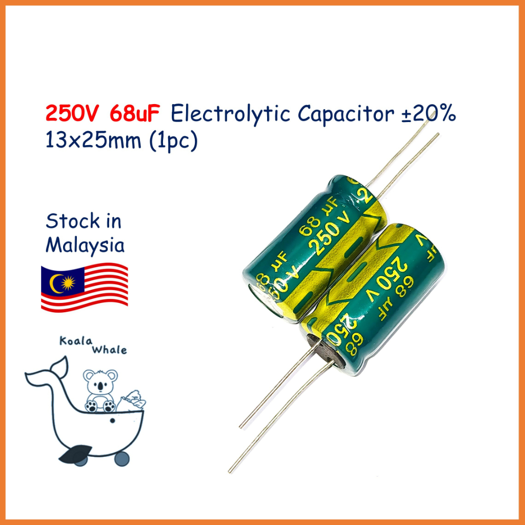 250V 68uF Electrolytic Capacitor Kapasitor 13x25mm 250V68UF Elco (1pc ...