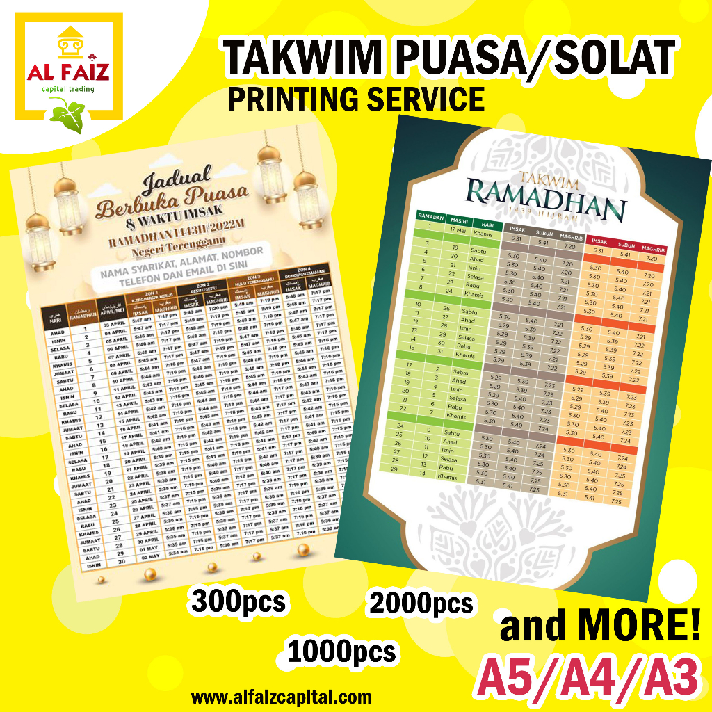 PRINTING TAKWIM PUASA/ PRINTING TAKWIM SOLAT A5/A4/A3 | Shopee Malaysia