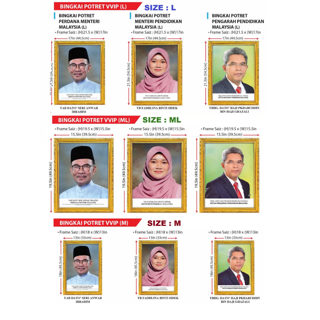 BINGKAI POTRET PERDANA MENTERI & MENTERI & PENGARAH PENDIDIKAN | Shopee ...
