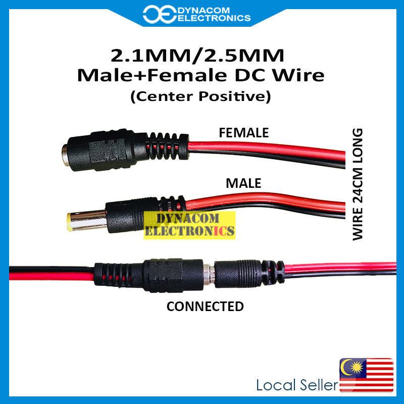 1 Pair 2.1MM/2.5MM Male+Female DC Socket Jack Connector Cable Plug Wire ...