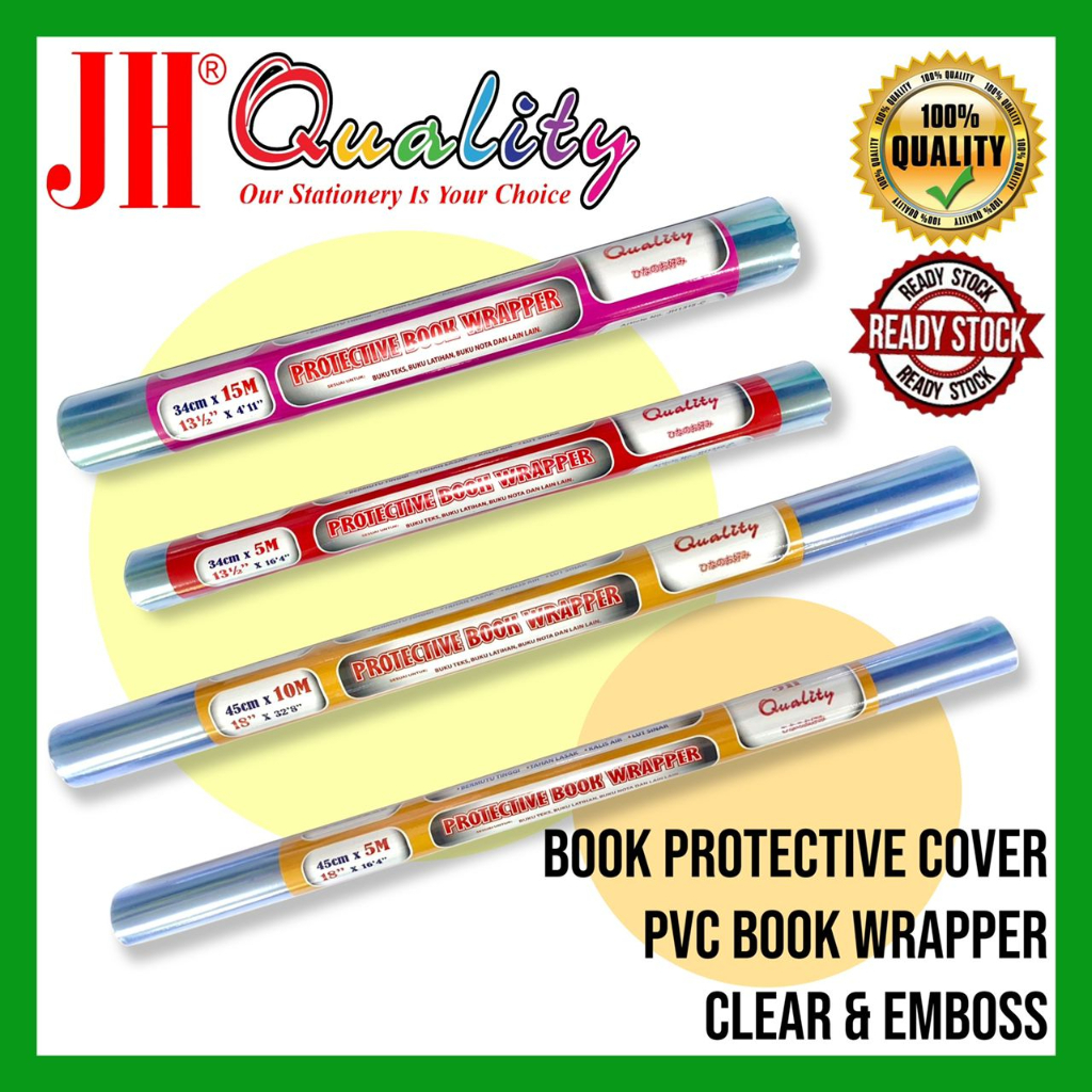 JOO HUAT PVC Book Cover 5M 10M 34CM 45CM 27" JH1350 / JH13100 EMBOSS / CLEAR PROTECTIVE BOOK ...