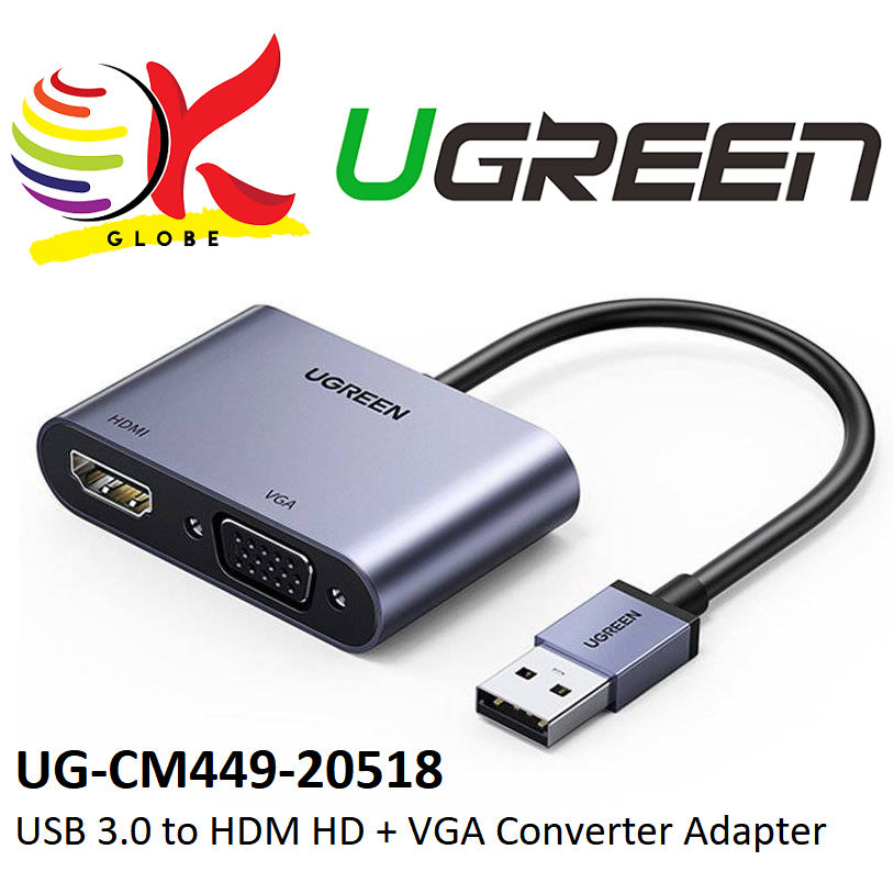 UGREEN USB 3.0 USB-A MALE TO HDMI FEMALE + VGA FEMALE ADAPTER CONVERTER ...
