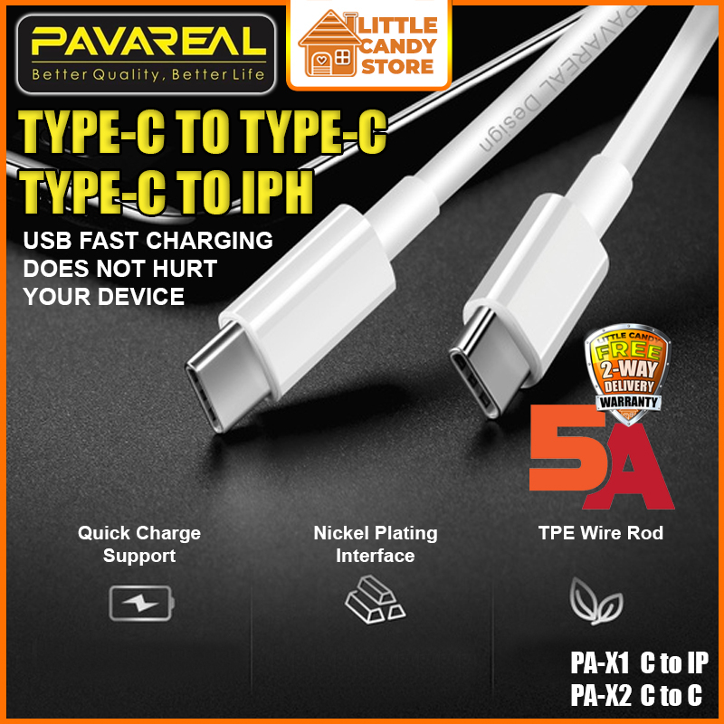PavaReal® 5A Type-C to IPh-X PD 30W / Type-C to Type-C Quick Charge 65W ...