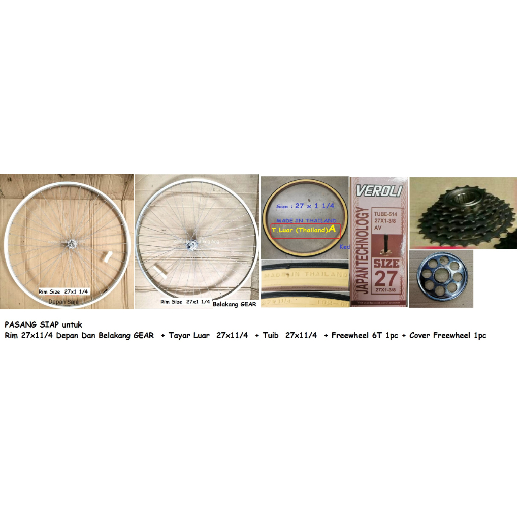 PASANG SIAP rim 27x11/4 basikal , tayar 27x11/4 dan tuib . Terus pasang ...