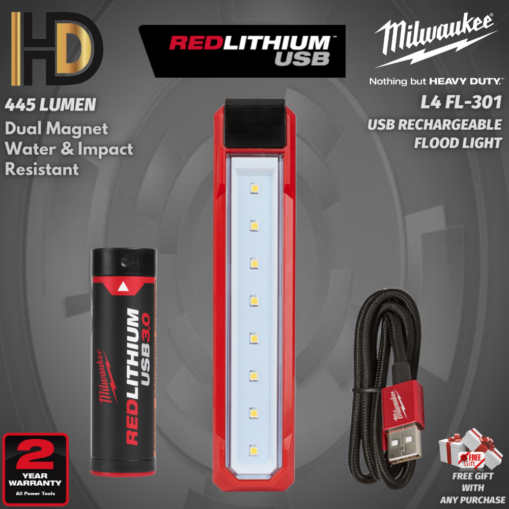 Milwaukee L4 FL-301 Redlithium USB Rechargeable Pocket Flood Light 445 ...