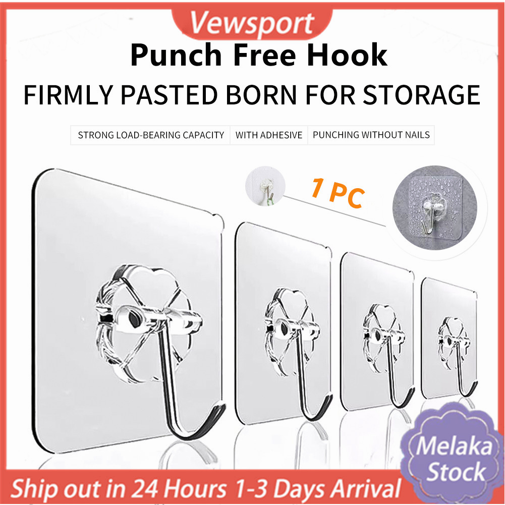 Transparent Non-marking Hook Sticky Hook Creative Paste Kitchen Punch ...