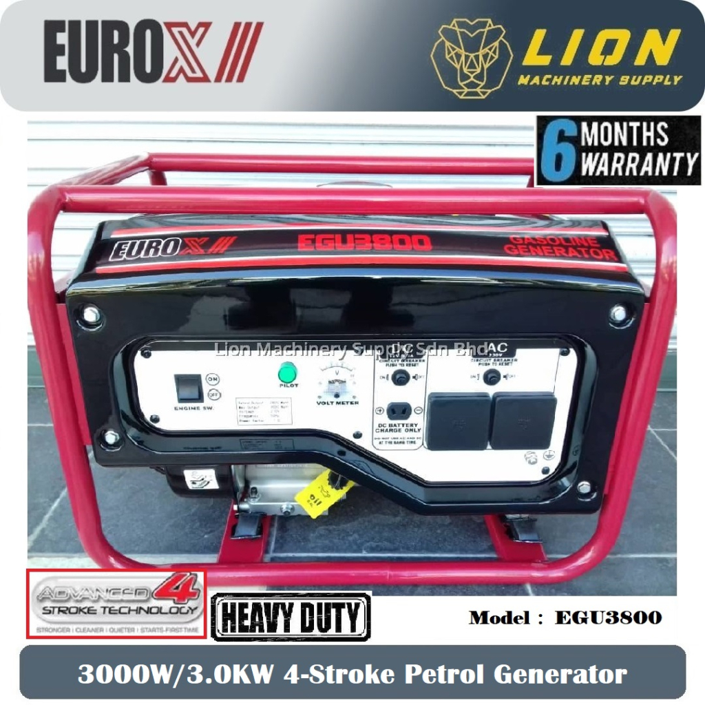 EUROX 3000W/3.0KW Portable Petrol Generator EGU3800 - Heavy Duty - 6 Months Local Warranty ...