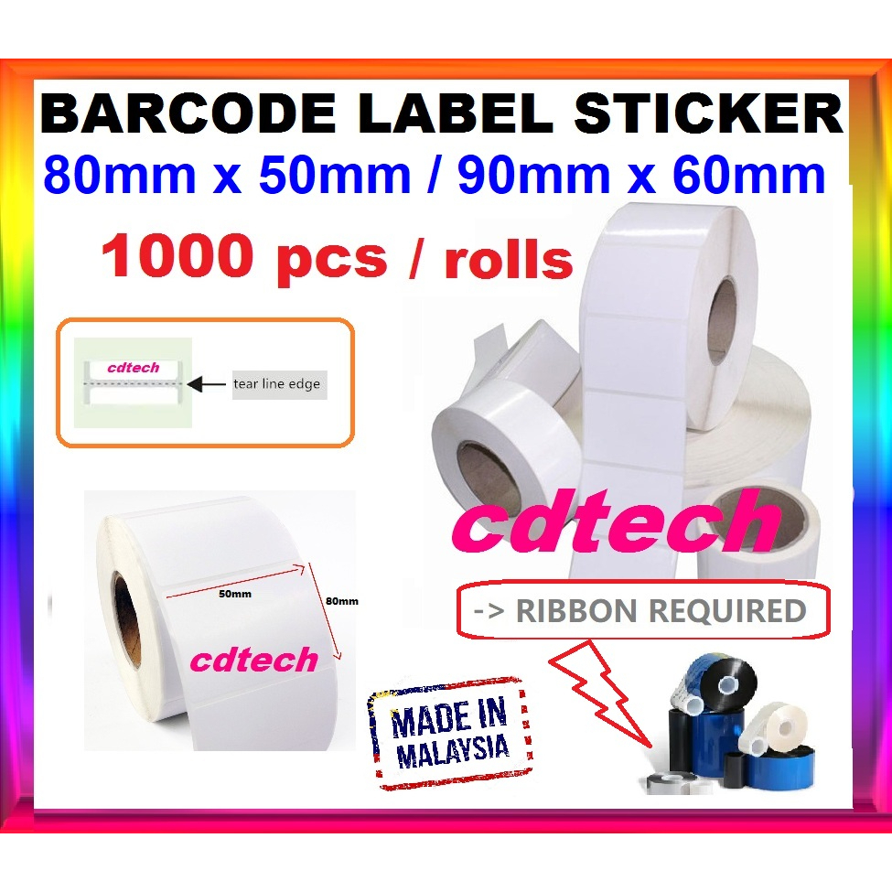 Barcode Label Barcode Sticker 80mm x 50mm/ 90mm x 60mm (1000pcs/roll) 1 ...