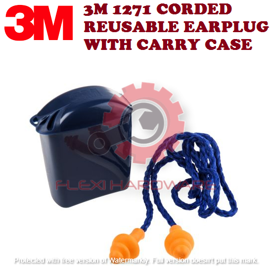 3M 1271 Ear Plug CORDED REUSABLE EARPLUG WITH CARRY CASE Class 3 ...