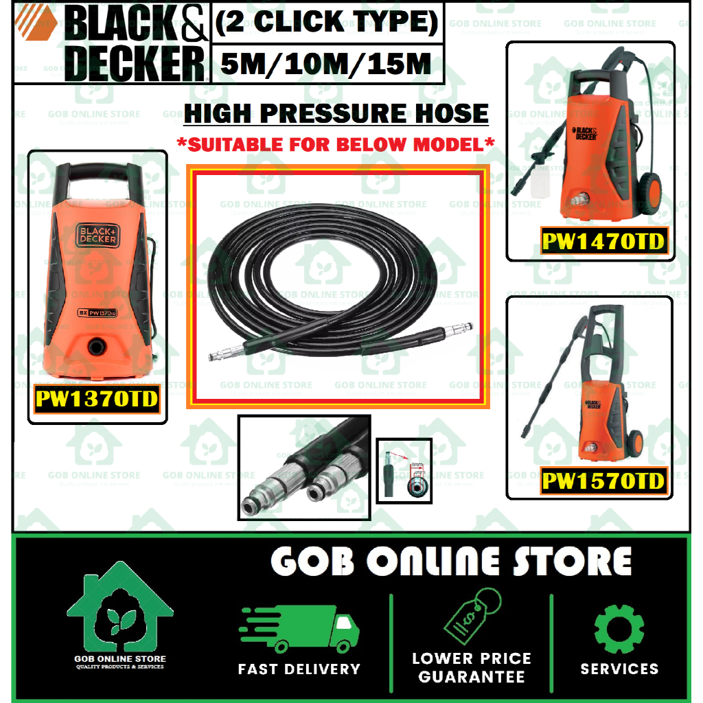 PW1370TD PW1470TD PW1570TD BLACK AND DECKER HIGH PRESSURE WATERJET HOSE 5M 10M 15M HOSE PAIP GUN ...