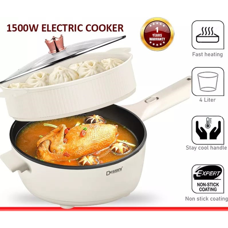 DESSINI ITALY Electric Cooker Steamboat Hot Pot Non Stick Frying Wok Pan Rice Cooker with ...