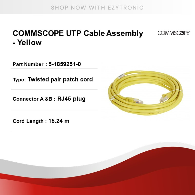 COMMSCOPE UTP Cable Assembly with RJ45 Plug 50 ft - Yellow P/N: 5 ...