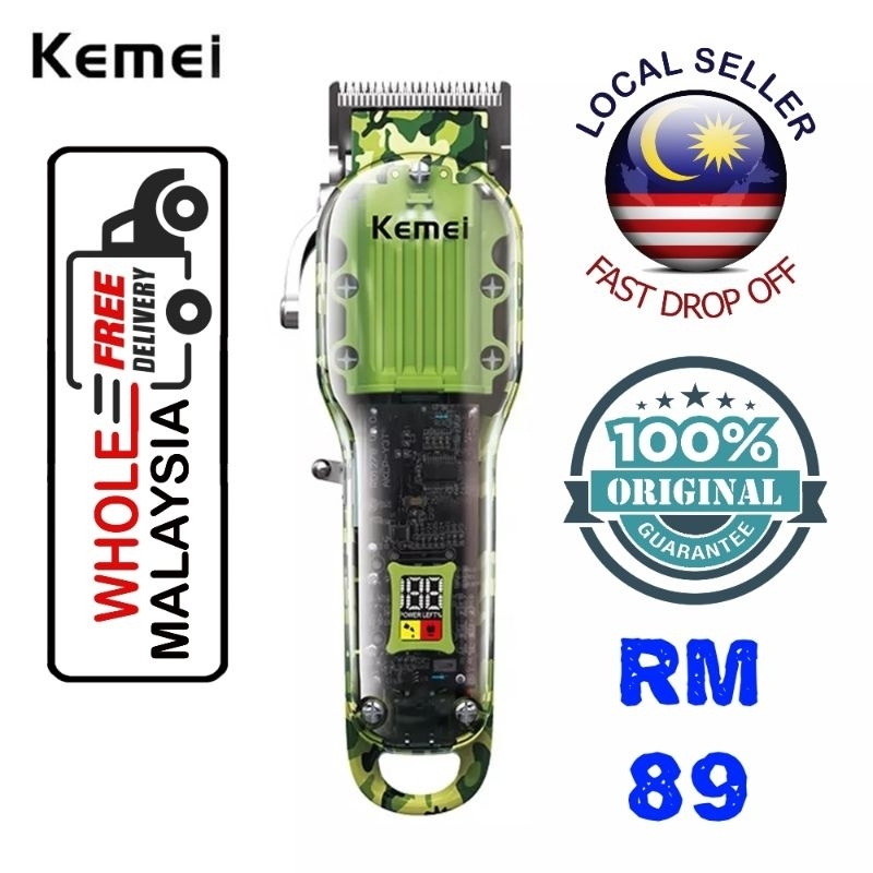 Kemei Green Color Transparent Style Professional Hair Cutting Machine Rechargeable Clipper ...