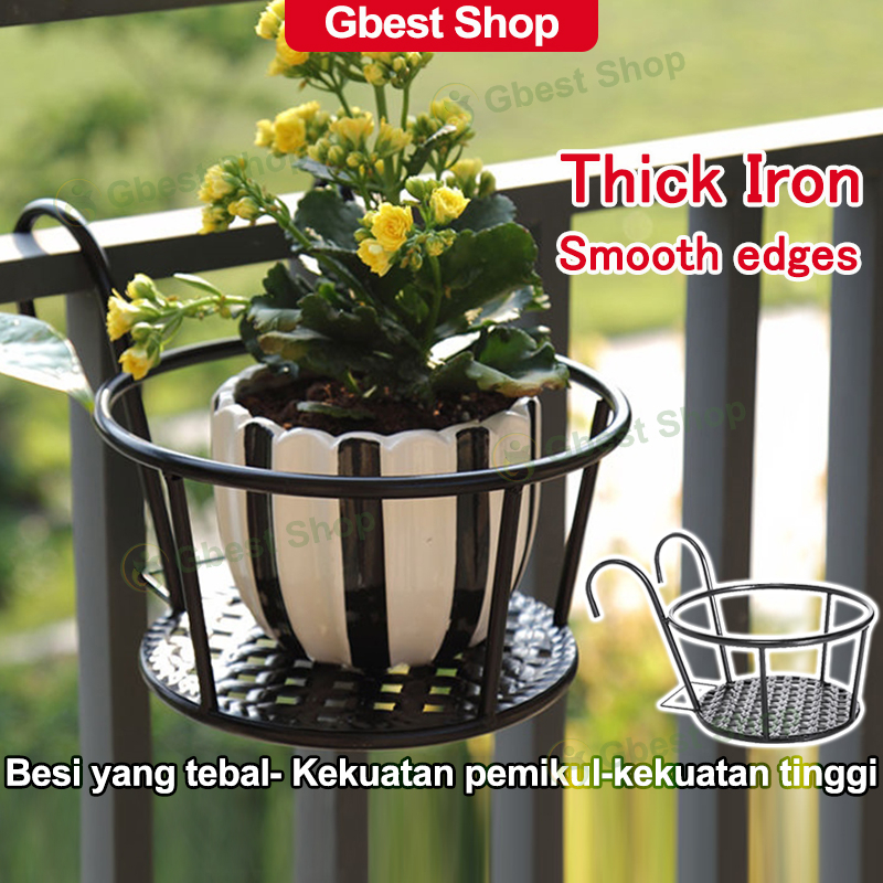 Outdoor Balcony Iron Flower Pot Rack Wall Hanging Planter Stand Plant ...