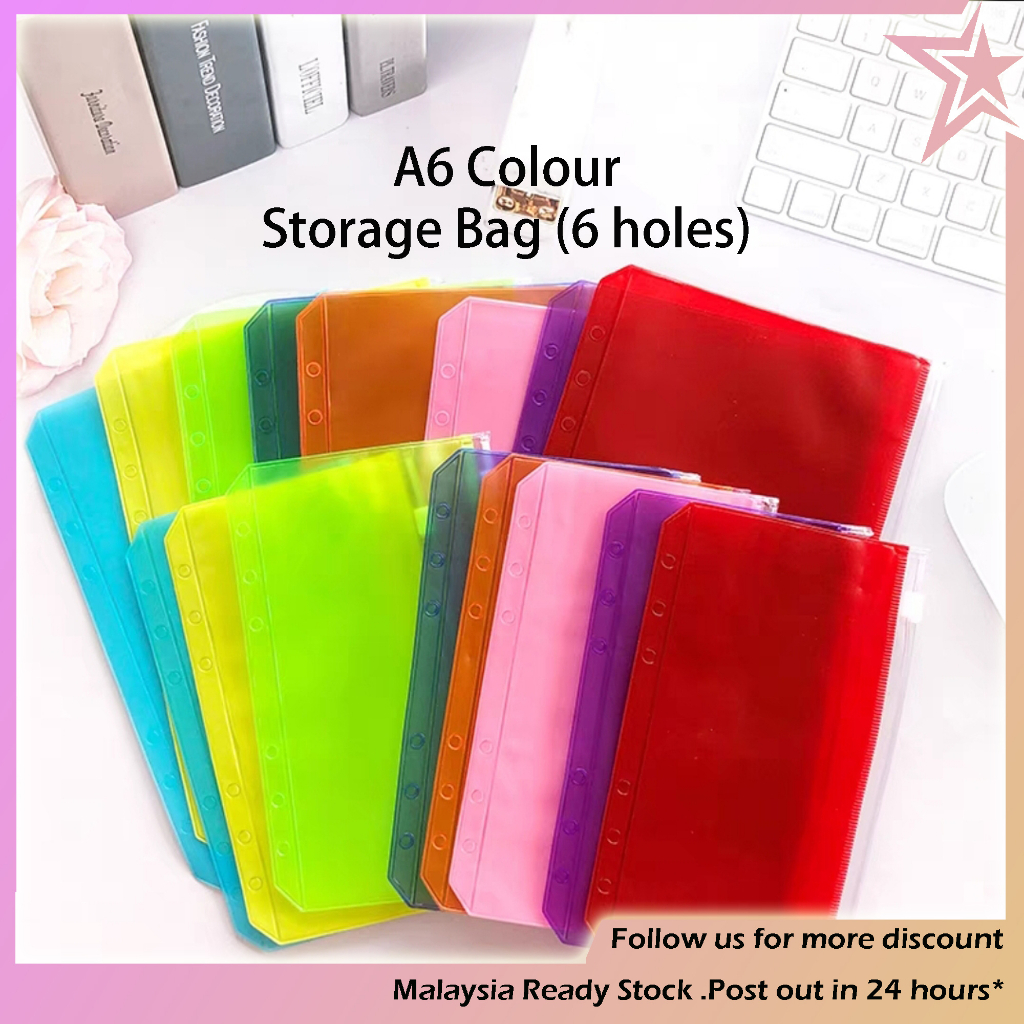 Ready Stock A6 Colour Refill Storage Zip Bag 6 holes Semi Transparent ...