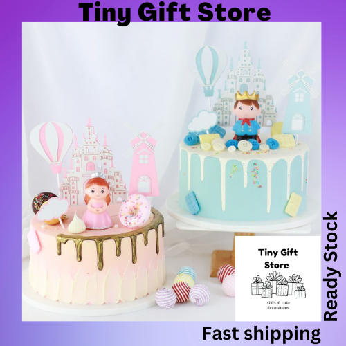 Happy birthday decoration cake topper little prince princess windmill ...