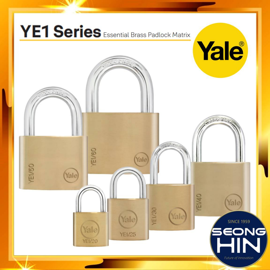 YALE YE1 Hardened Steel Solid Brass Padlock 20mm 25mm 30mm 40mm 50mm ...