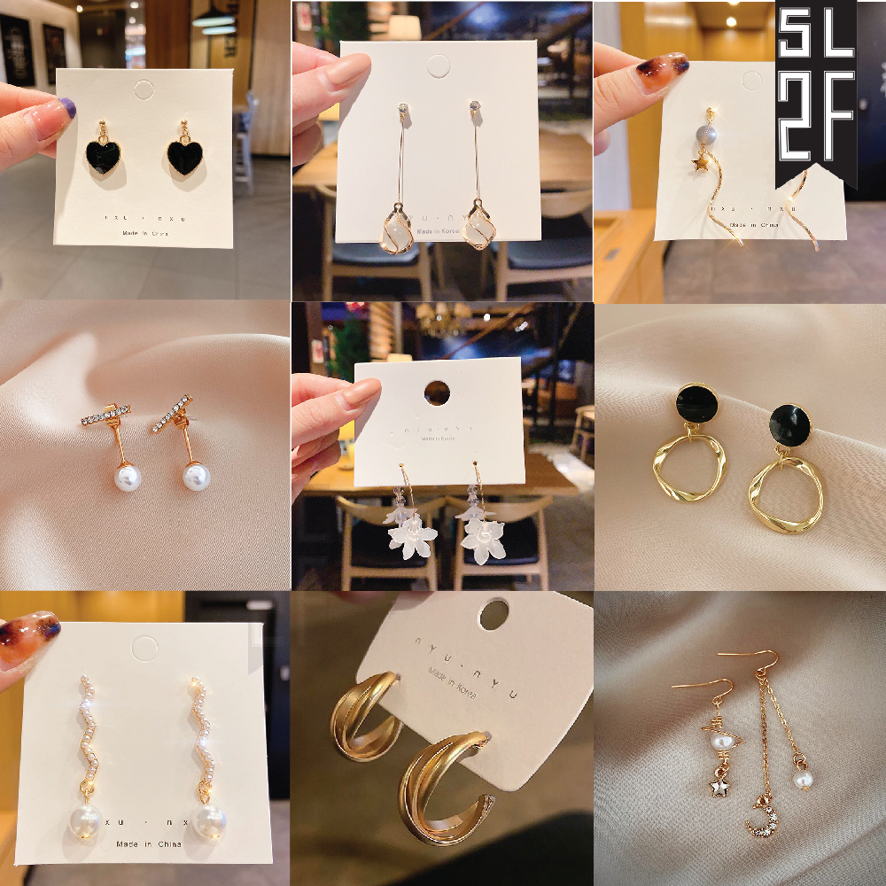 READY STOCK Fashion Earrings Jewelry Korean Alloy Pearl Crystal Flower Stud Earrings for Women CNY Shopee Malaysia
