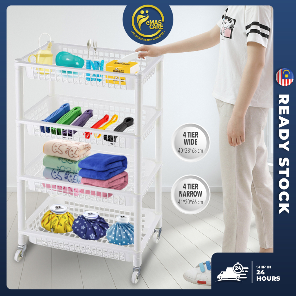 Multipurpose Stackable 4 Tier White Storage Rack Home Kitchen Living ...