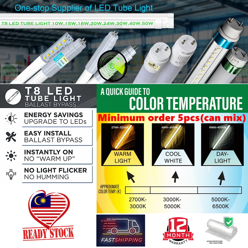 T8 LED Tube 4 Feet 18W / 20W /22W/ 28W / 30W/40W/50w LED T8 Lampu Kalimantang daylight/warm ...