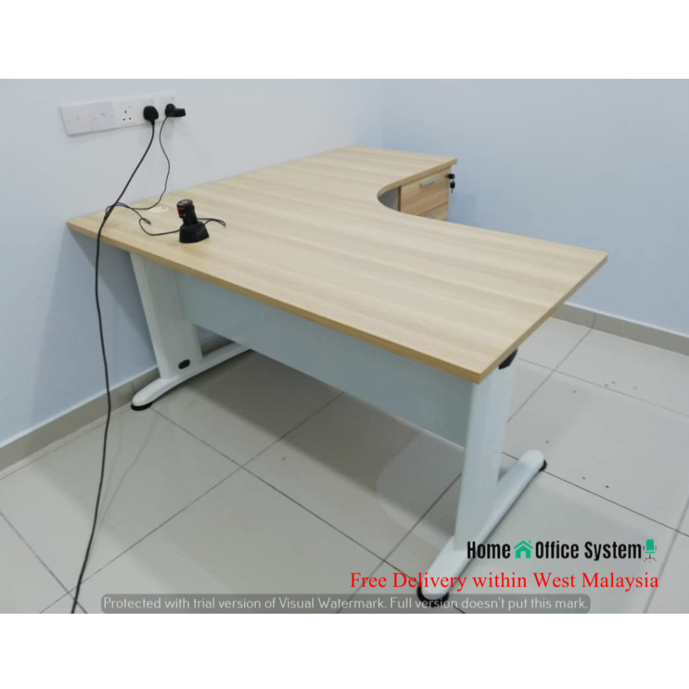L Shape Office Table With 4D Pedestal + J Metal Leg (5 X 5 and 6 X 5 ...