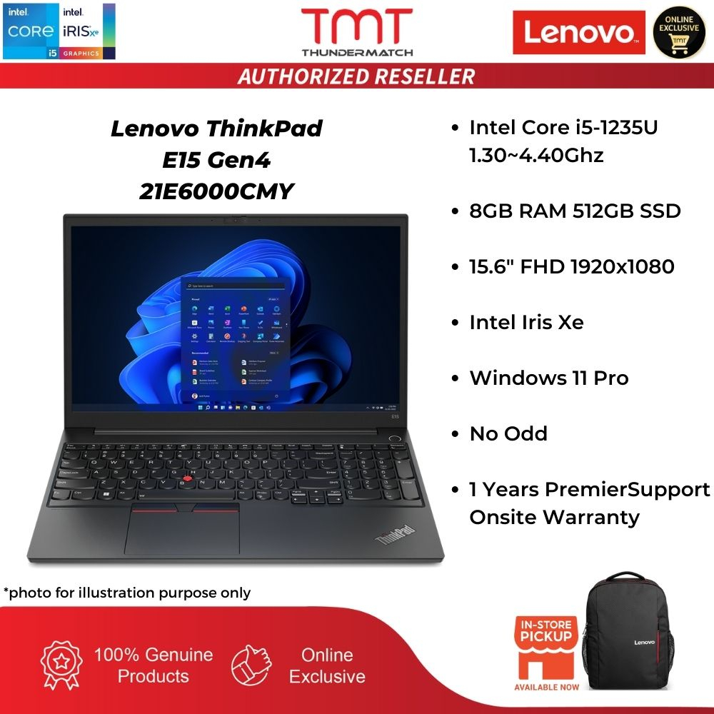 Lenovo ThinkPad E15 Gen4 Laptop 21E6000CMY | i5-1235U | 8GB RAM 512GB SSD | 15.6" FHD | Intel ...