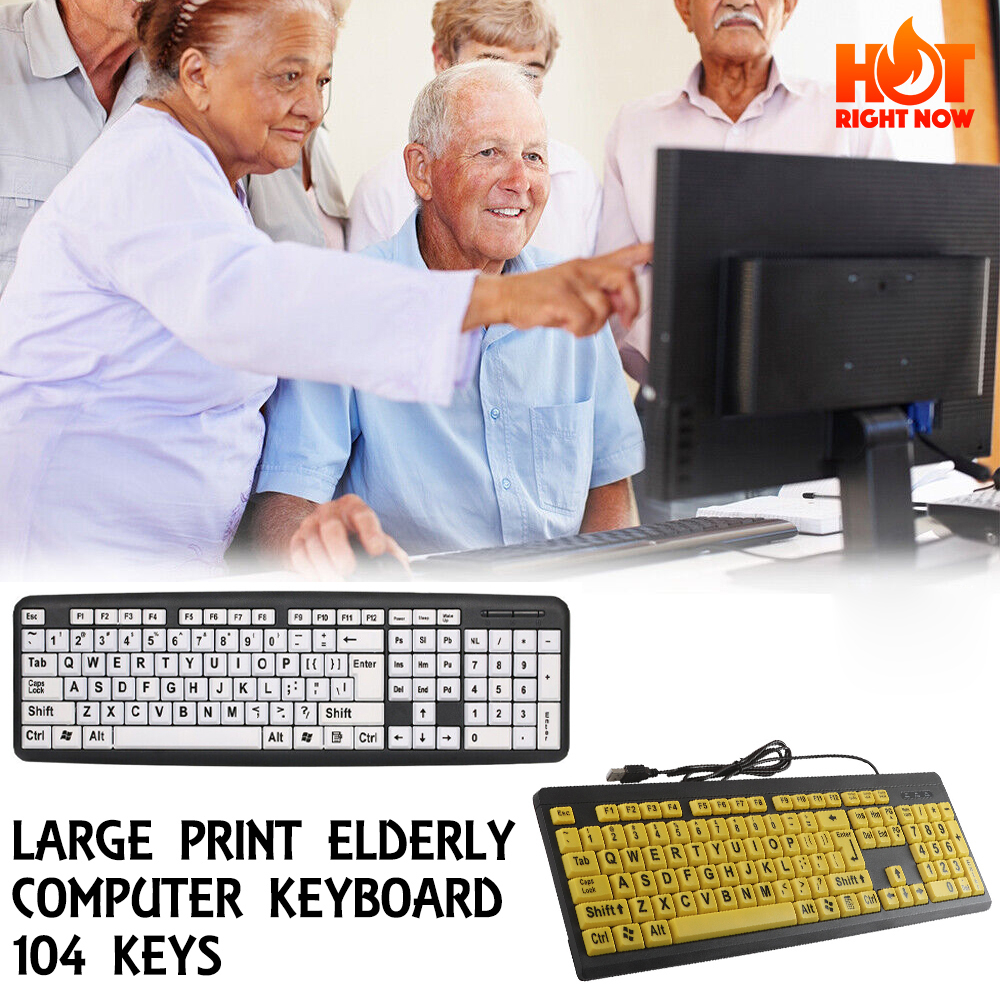 USB Cable 107 Keys Large Print Large Buttons Black Letters Keyboard for ...