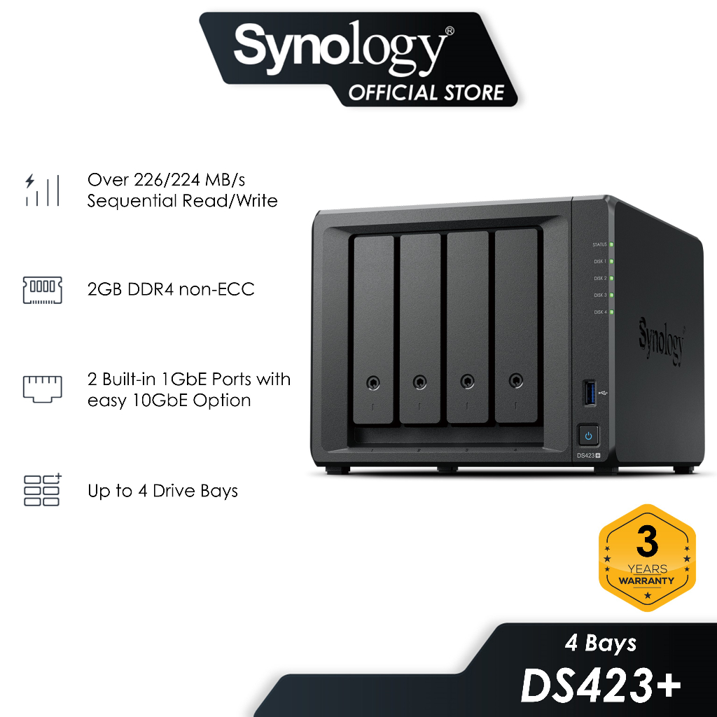 Synology DS423+ NAS DiskStation 4-Bays NAS with Dual-Core Processor ...