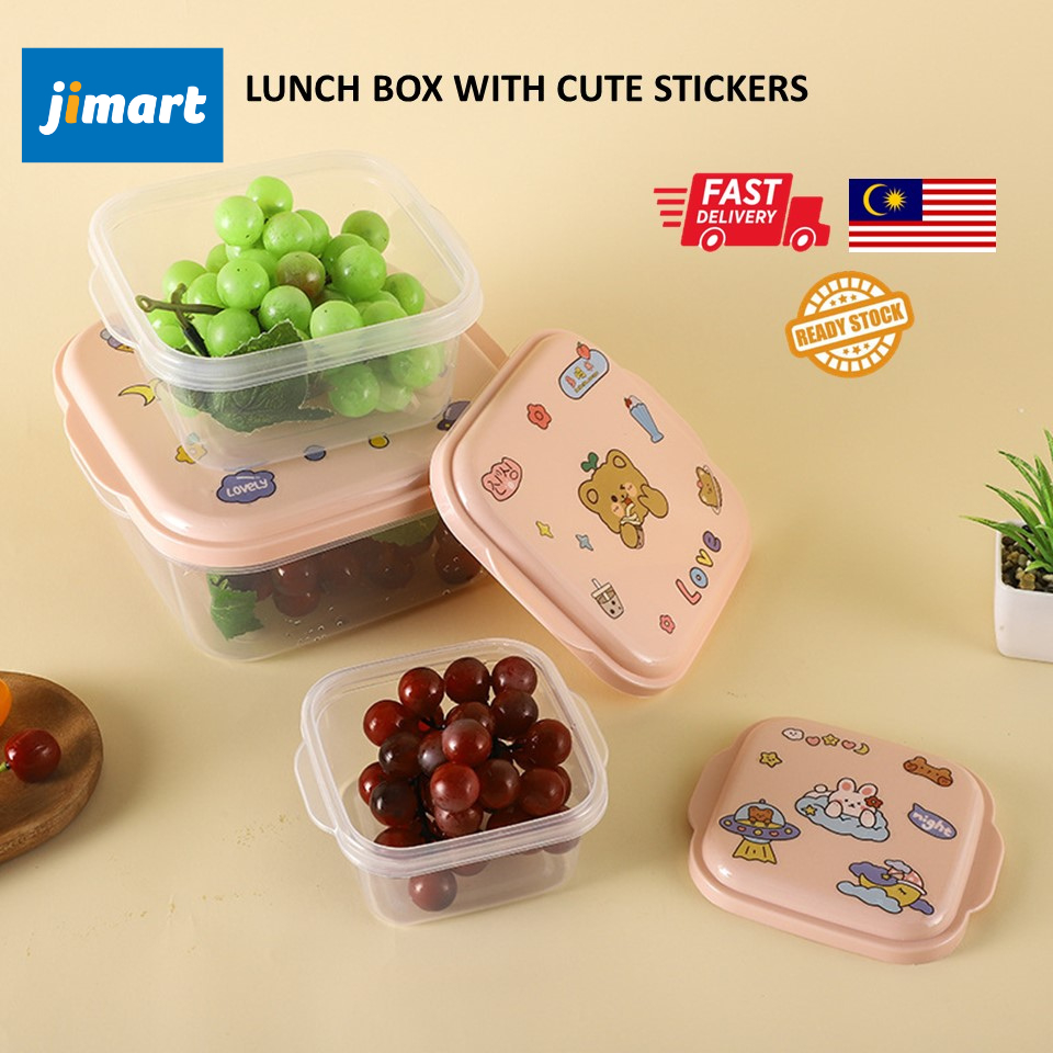Jimart 3 Size Lunch Box with Cute Stickers Square Bento Box Food ...