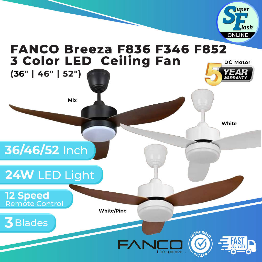 FANCO BREEZA 36″/46″/52″ 6 SPEED LED 3C CEILING FAN | Shopee Malaysia