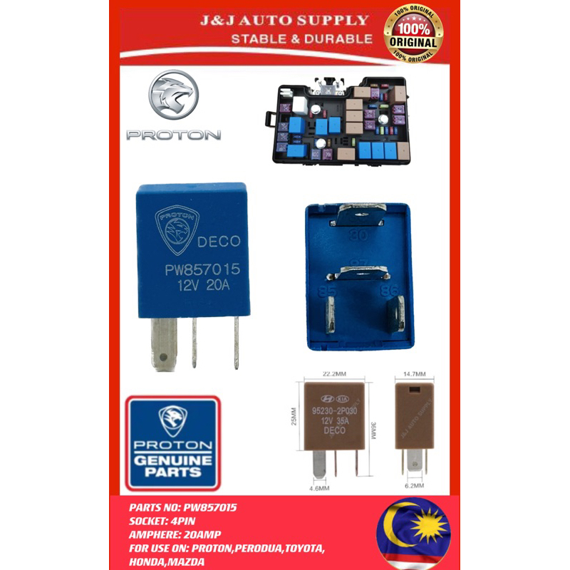 PW857015 ORIGINAL PROTON 4PIN 20AMP 12V RELAY FOR USE ON: PROTON EXORA ...