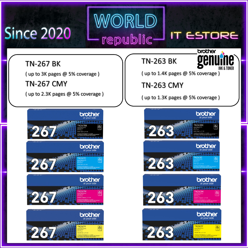 Brother Original Toner TN263 TN-263 TN263BK TN267 TN-267 DR263CL DR ...