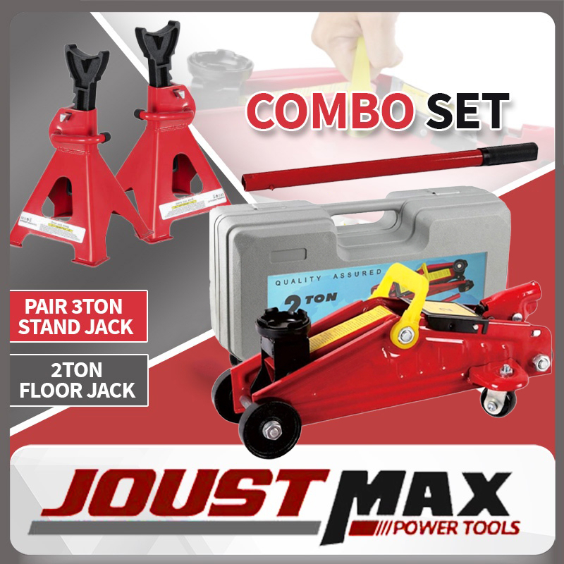 COMBO 3 TON JACK STAND(BLACK) & 2 TON FLOOR JACK(WITH HARD CASE ...