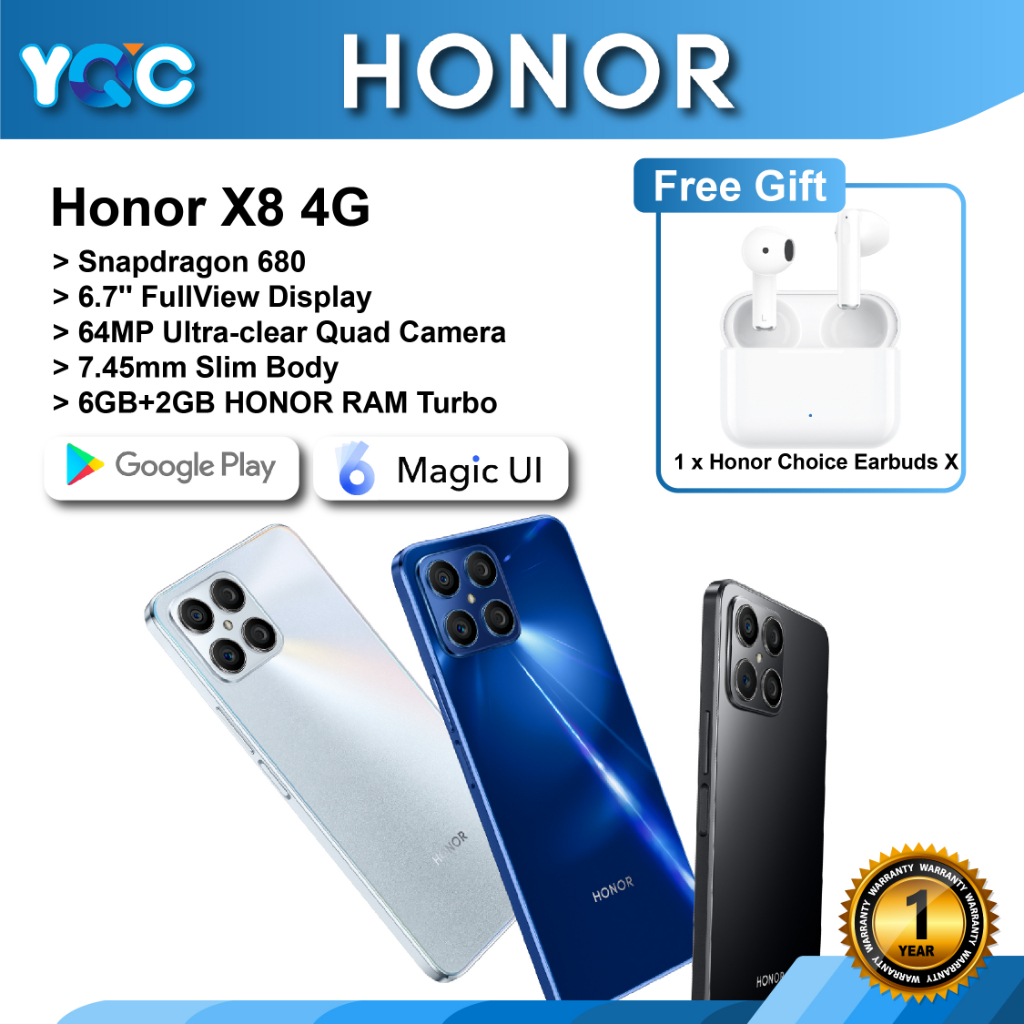 Honor X8 4G (6GB+128GB) 7.45mm Slim Body 64MP Ultra-clear Quad Camera ...
