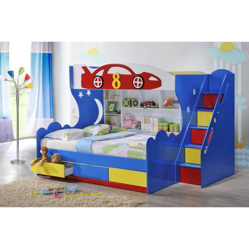 BUNK BED, Queen Size - Single Beds With STORAGE DRAWERS & STAIRCASE ...