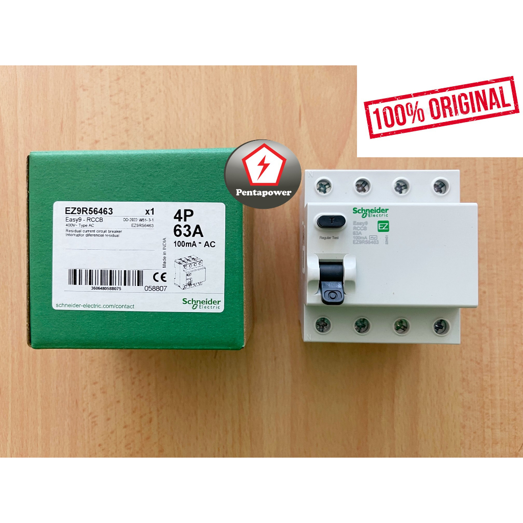 SCHNEIDER EZ9R56463 RCCB ELCB EASY9 4 POLES 63AMP 100MA | Shopee Malaysia