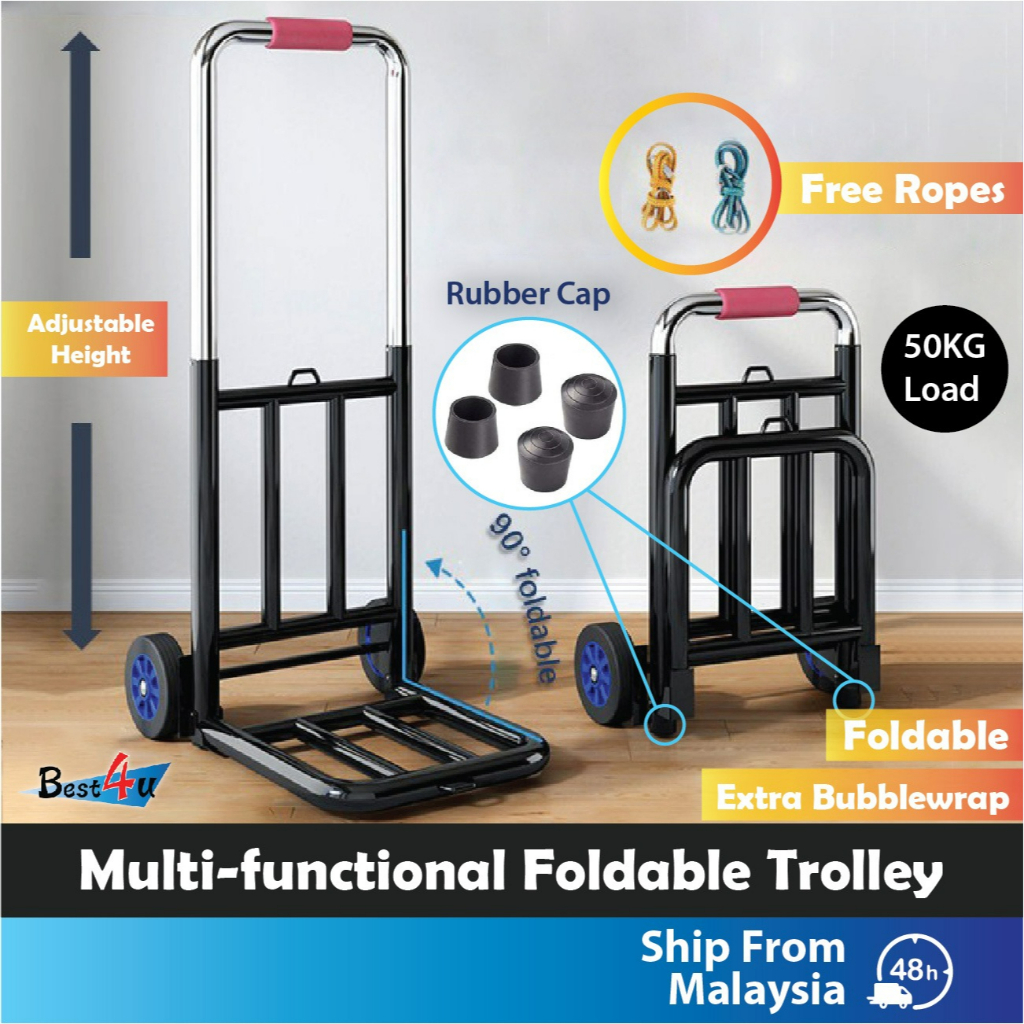 BEST4U Foldable Extendable Hand Truck Trolley with 2 Rubber Wheels for ...