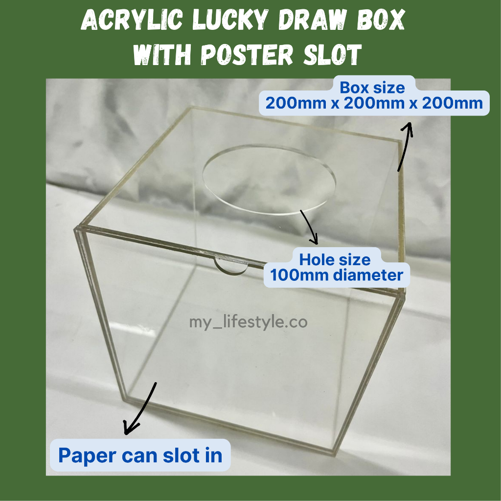 Acrylic Lucky Draw Box with front pocket (Paper slot in) Local Made ...