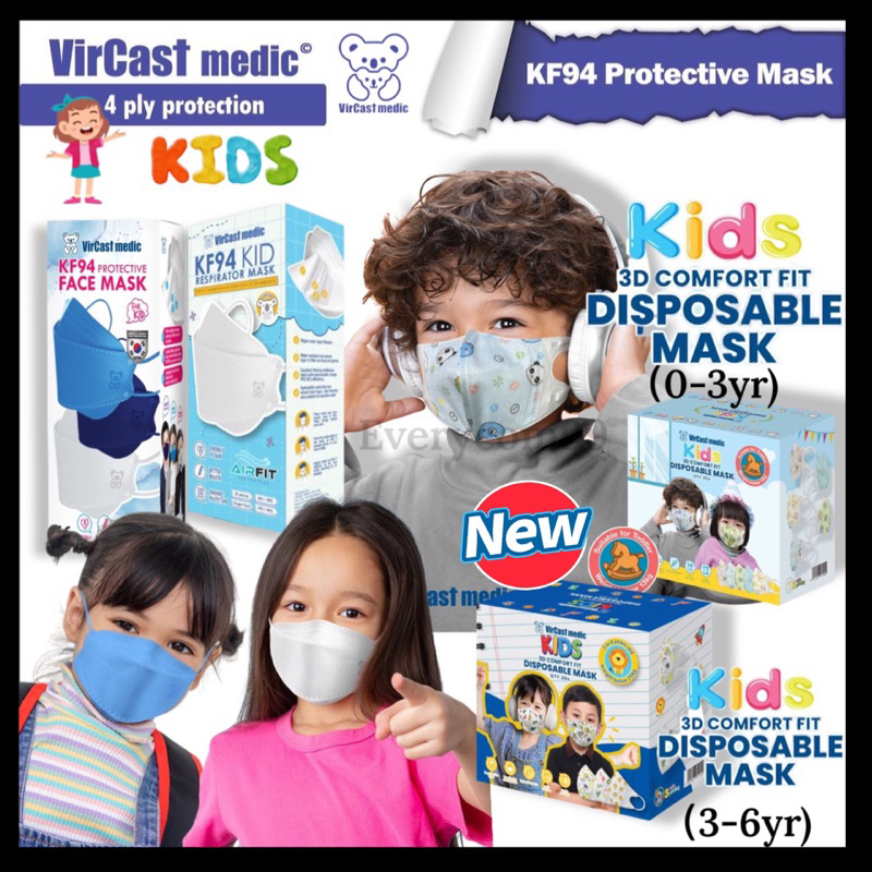 Vircast Medic /3D Comfort Fit/ SafeCo Protective 4ply KF94 Kids Mask ...
