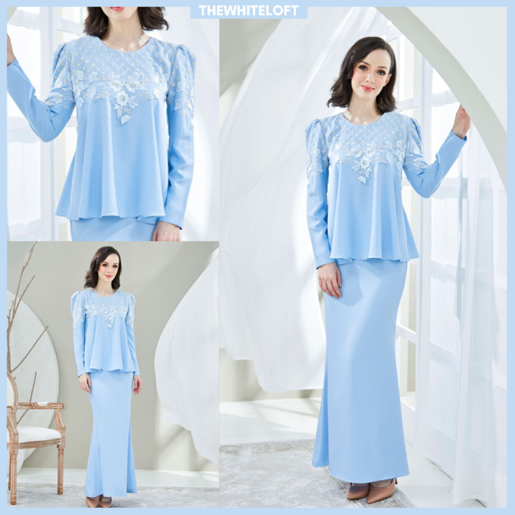 Readystock Baju Kurung Peplum Moden with Floral Lace Baju Raya Murah ...
