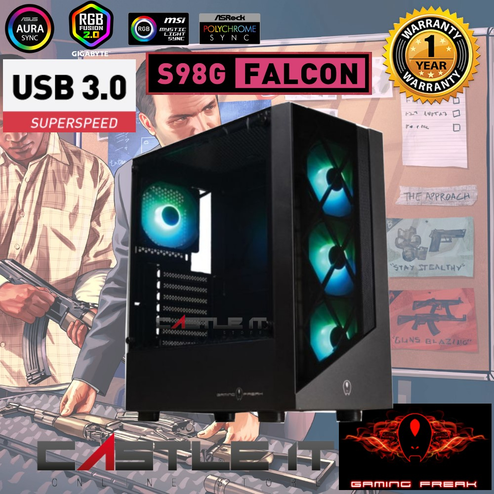 Gaming Freak GFG-S98G Falcon S98G ATX Tower Casing RGB Fan Mid Size ...