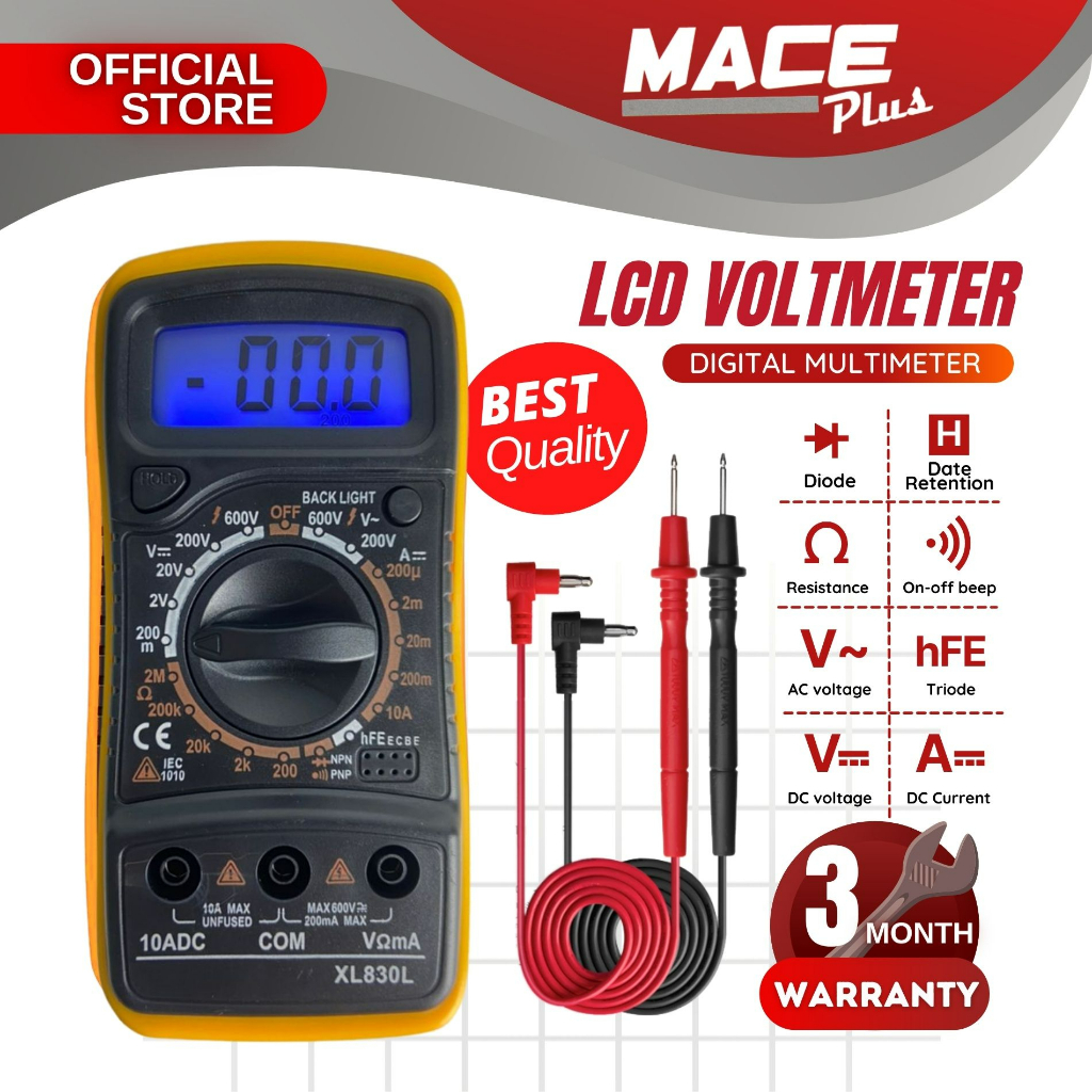 XL-830L Digital Multimeter with LCD Backlight AC/DC Voltmeter Ammeter ...