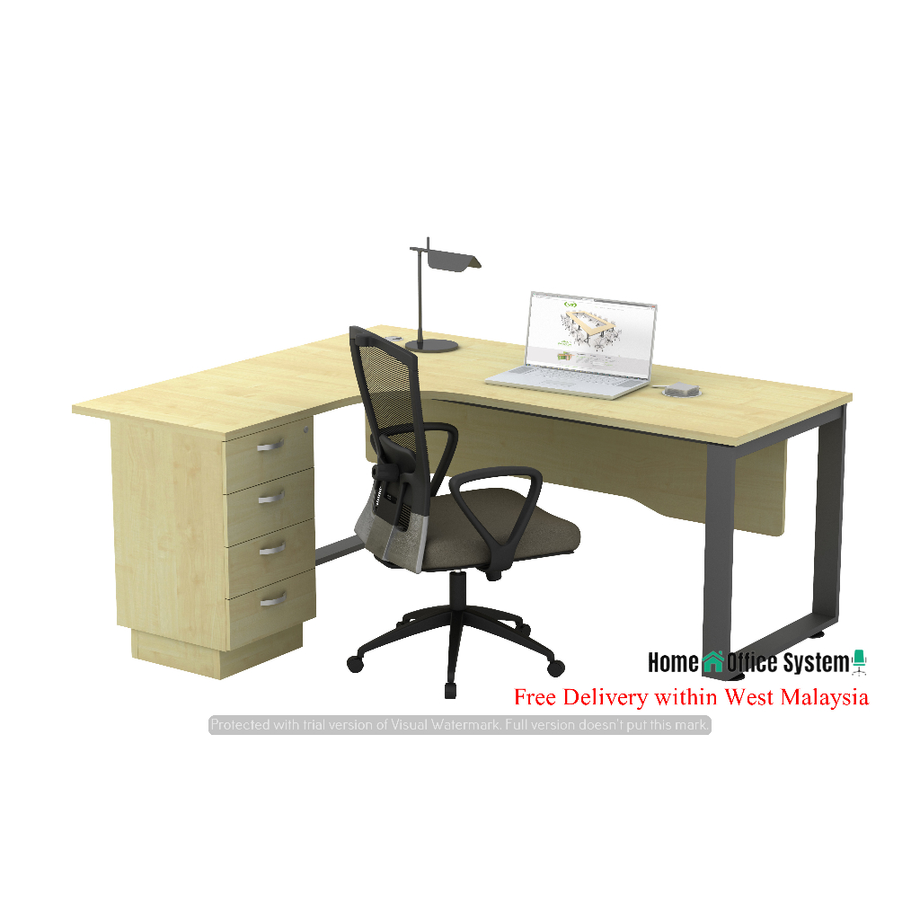 L Shape Office Table With 4D Pedestal + Square Metal Leg (5 X 5 and 6 X ...