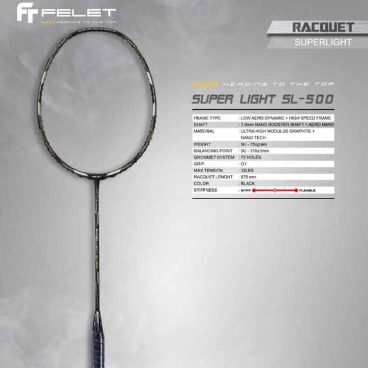 FELET Super Light SL-500 5U Badminton Racket MAX TENSION 32LBS ...