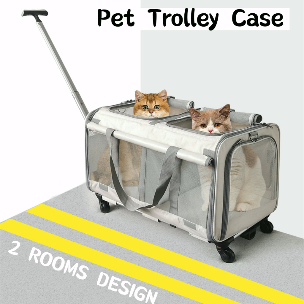 Large Pet Trolley Case Outdoor Travel Cat Carrier 2 Room Portable ...