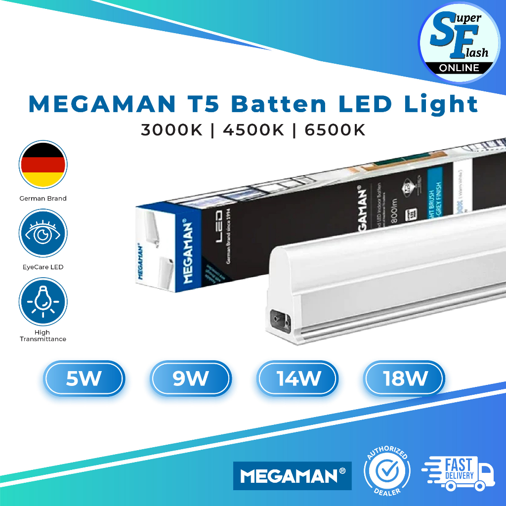 [5PCS] MEGAMAN T5 Batten LED Light Tube (5W/9W/14W/18W) - 3000K/4000K ...
