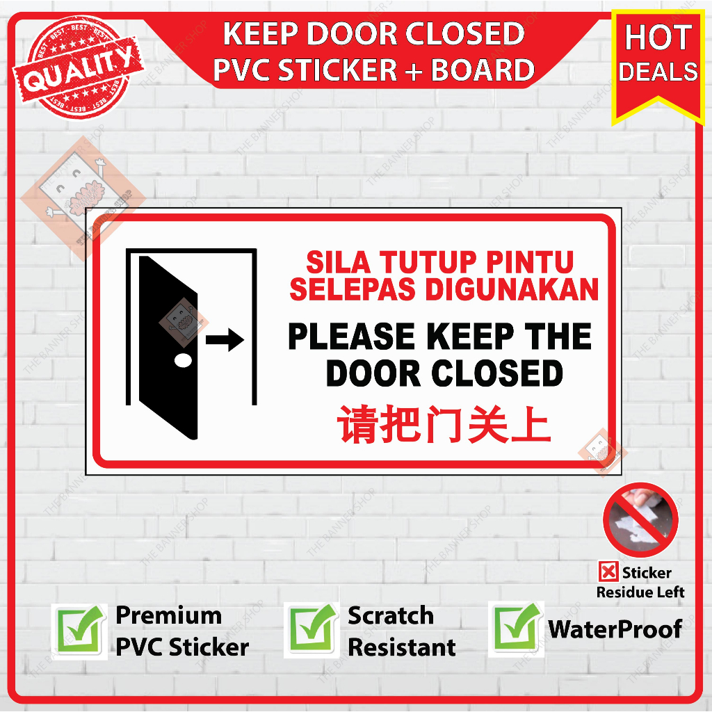 Keep Door Closed ⛔ Sila Tutup Pintu PVC Sticker + Board | Shopee Malaysia