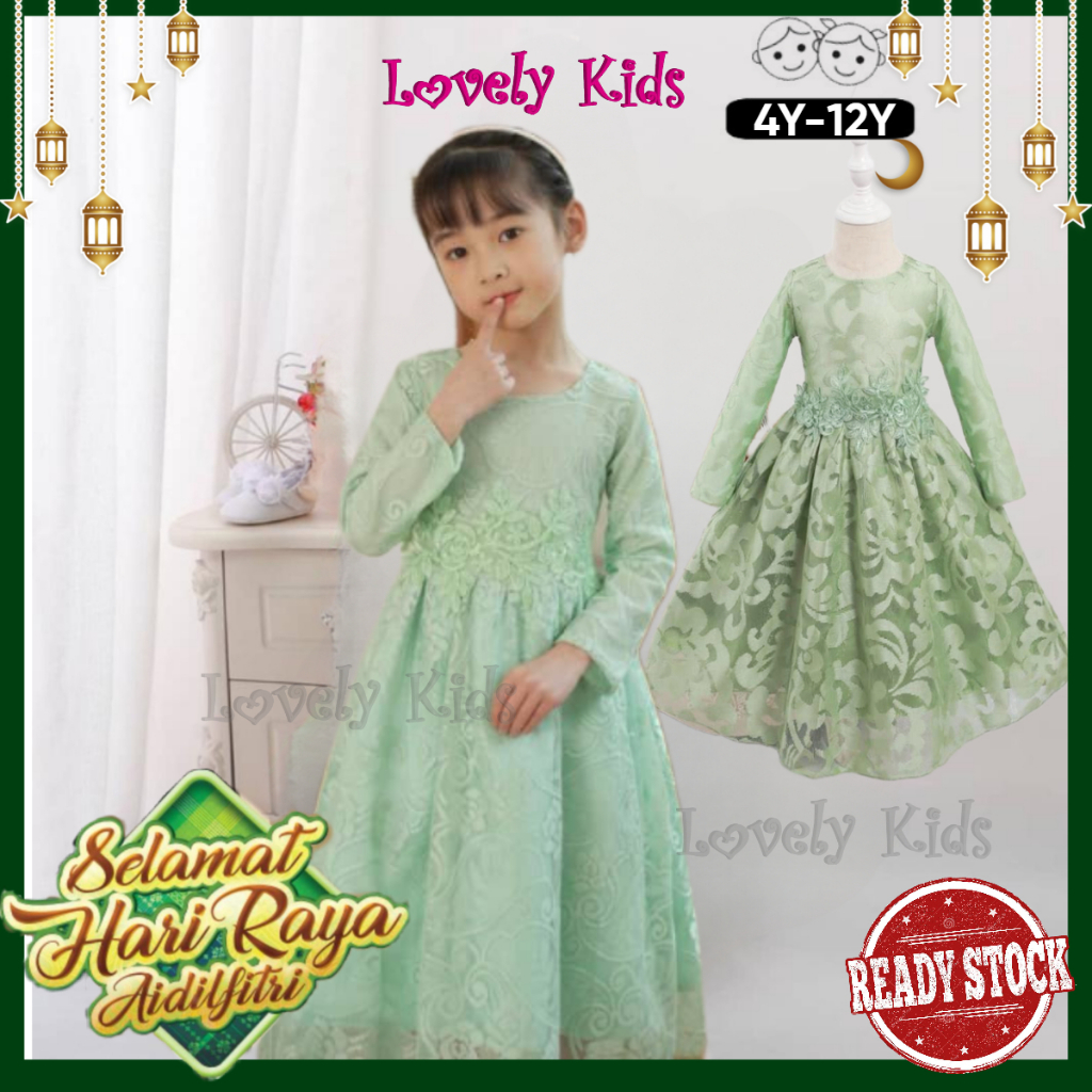 ⭐NEW COLOR⭐[READY STOCK]4T-12Tahun Baju Raya Budak Muslimah Jubah Lace ...